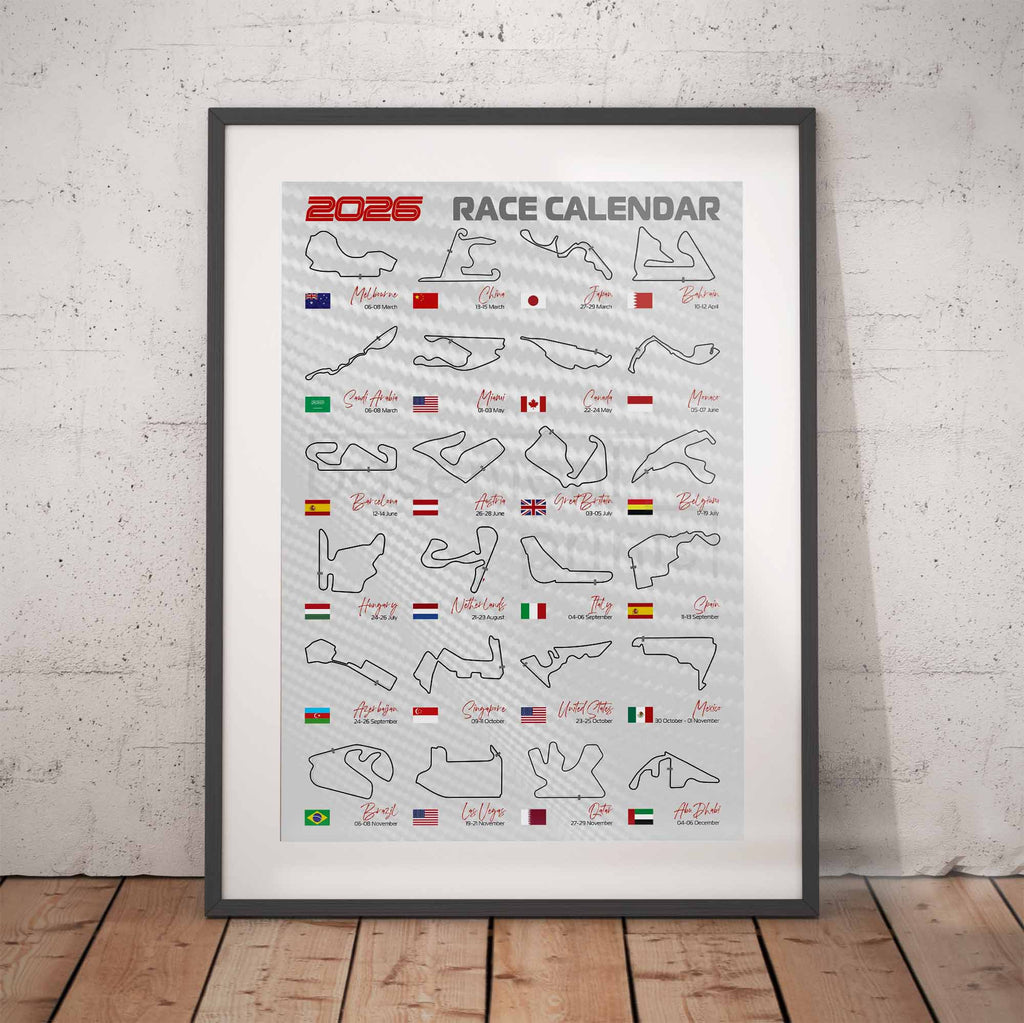 Formula 1 Race Calendar Poster 2026 - Basement Prints