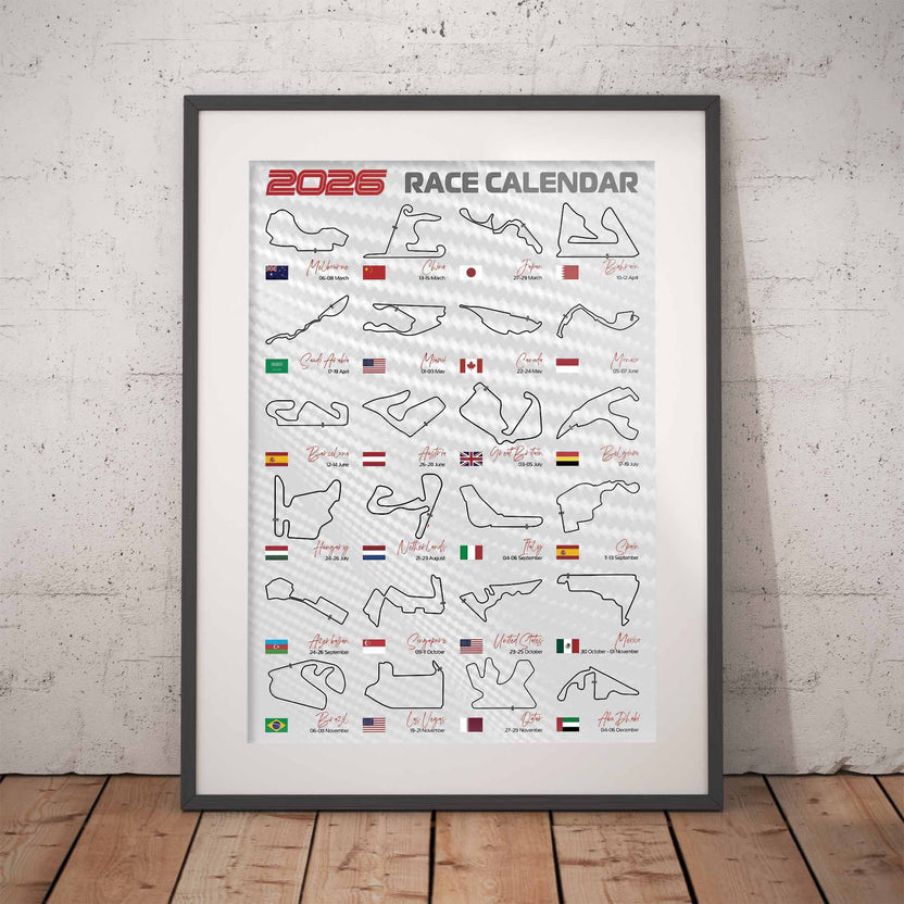 Formula 1 Race Calendar Poster 2026 - Basement Prints